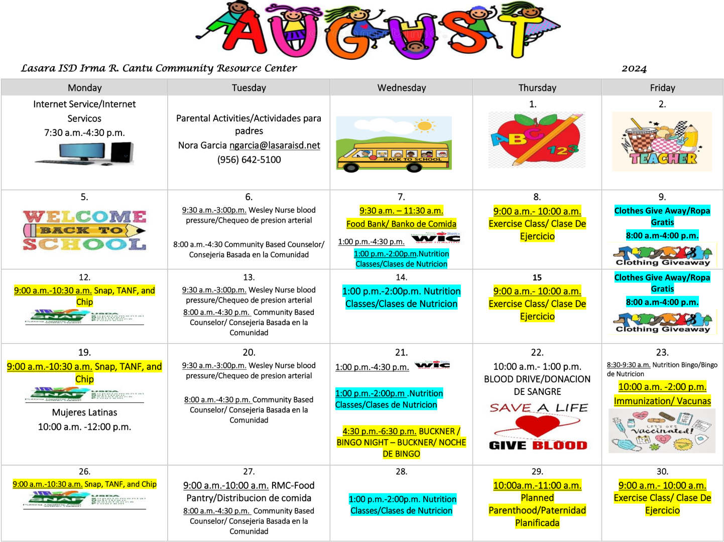 Lasara ISD - Community Center Calendar